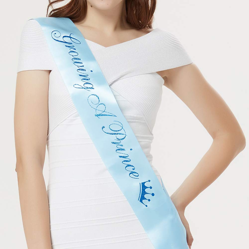 "Growing a Prince" Sash & Flower Crown & Sky Blue Maternity Sash Kit - Baby Shower Sash Prince Baby Boy Shower Baby Sprinkle (Blue)