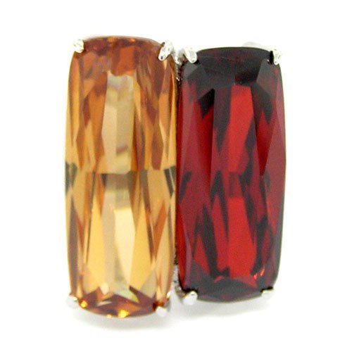 "Happy Together Forever" - 2-stone Large Cocktail Ring with Garnet & Champagne CZs, .925 Sterling Silver, Size 10