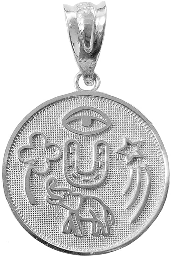 .925 Sterling Silver Lucky Charm Round Coin Medal Talisman Pendant - Pendant Only