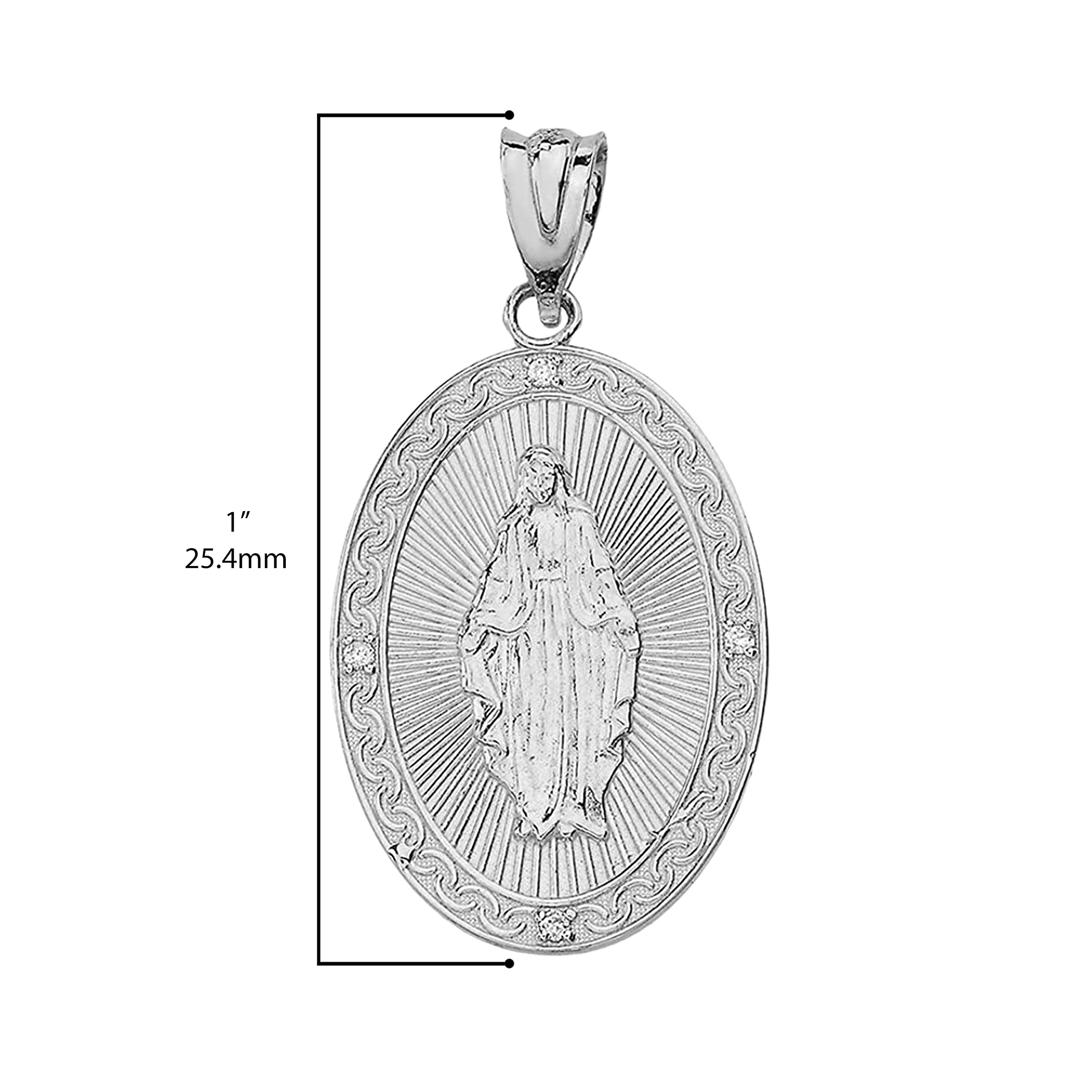 .925 Sterling Silver CZ Blessed Virgin 3/4" Oval Medal Pendant