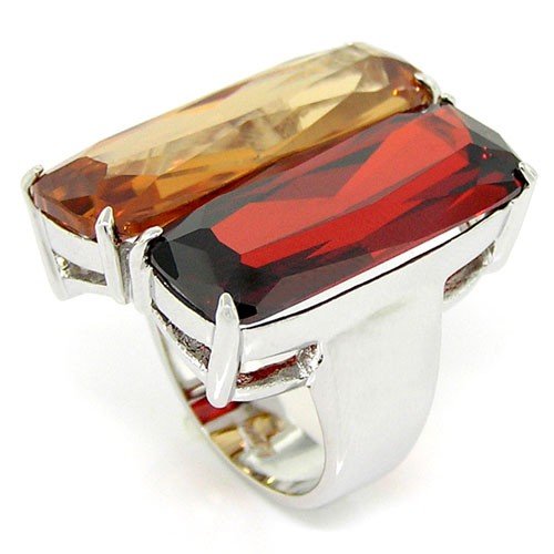 "Happy Together Forever" - 2-stone Large Cocktail Ring with Garnet & Champagne CZs, .925 Sterling Silver, Size 10