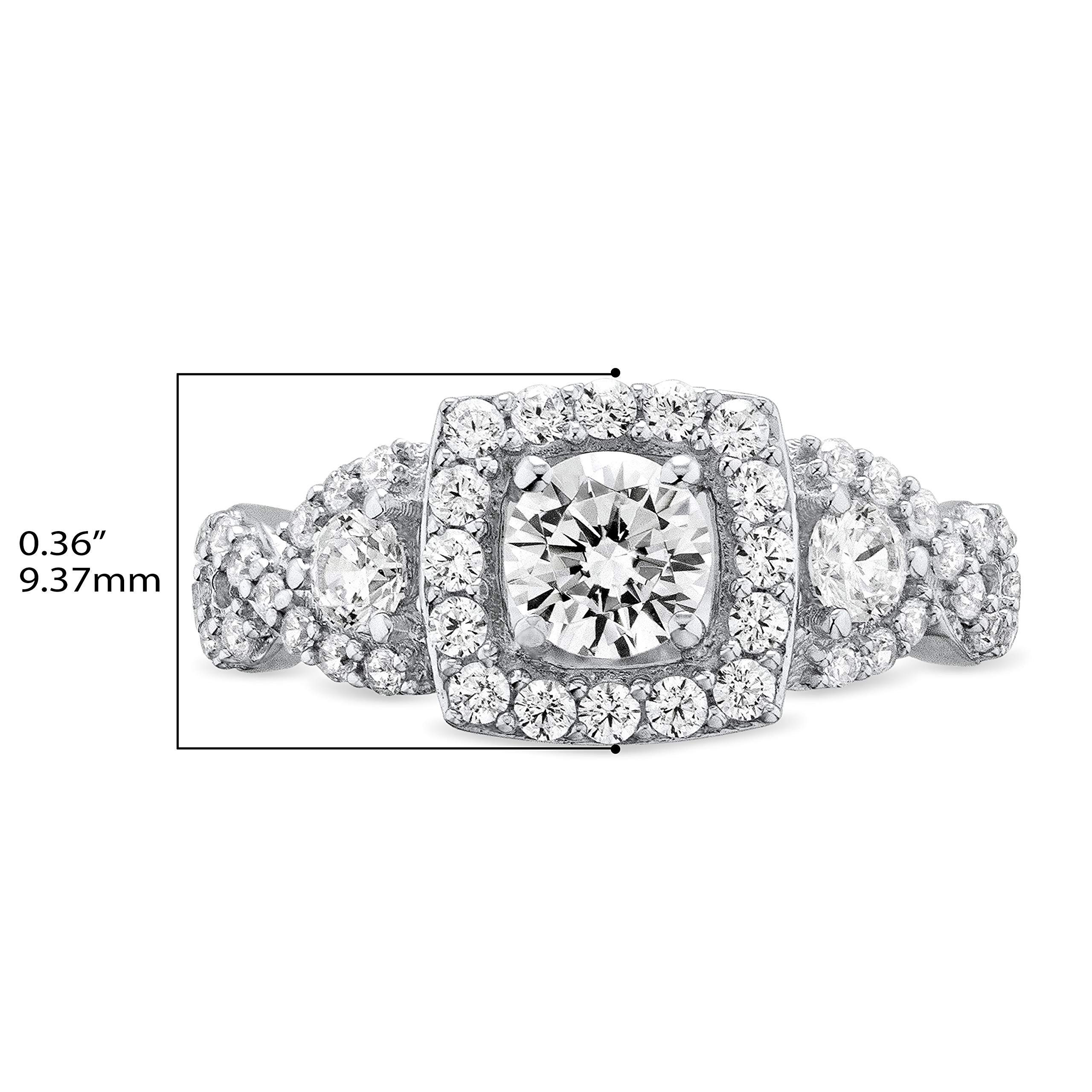 .925 Sterling Silver Round Brilliant Cut Cubic Zirconia Cushion Halo Three Stone Infinity Twist Engagement Ring - Size 7