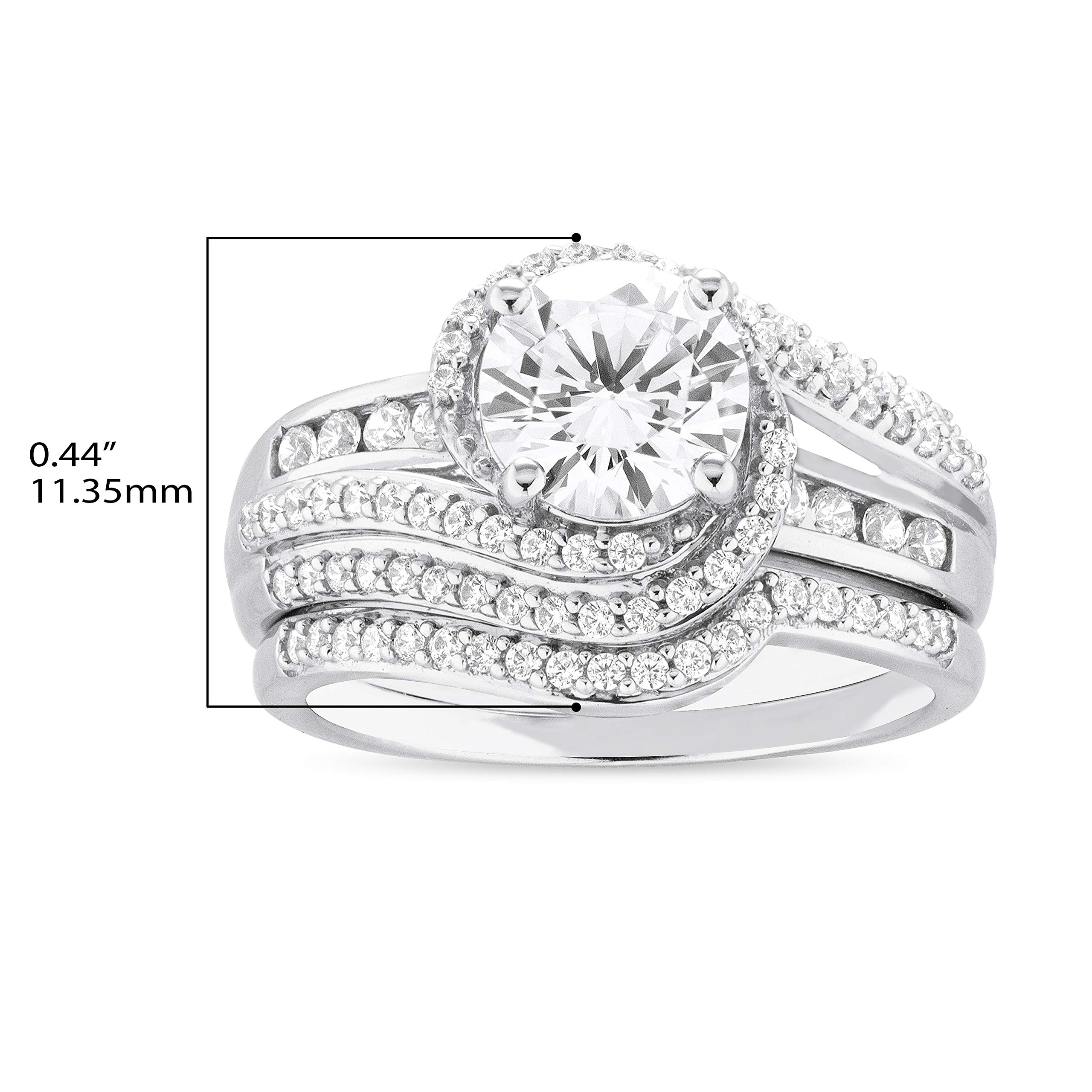 .925 Sterling Silver Round Cubic Zirconia Swirled Twisted Style Engagement Ring & Wedding Band 2-piece Bridal Set - Size 8
