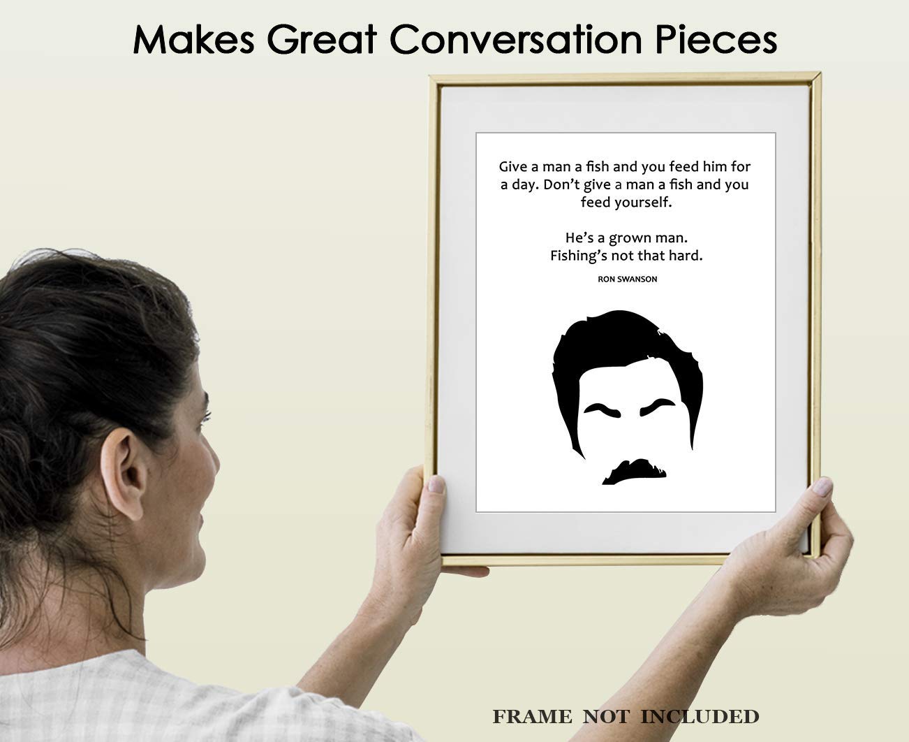"Give a Man a Fish" Ron Swanson Funny Motivational Quote: 11x14 Unframed Funny Wall Art Prints for Home, Office, Dorm, Studio, Living Room & Man Cave Room Decor - Creative Housewarming Gift Idea