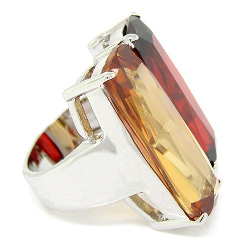 "Happy Together Forever" - 2-stone Large Cocktail Ring with Garnet & Champagne CZs, .925 Sterling Silver, Size 10