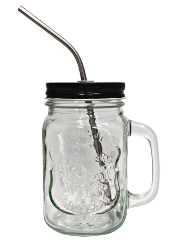 ( 2 PACK ) - Mason Jar Mugs with Handle, Stainless Steel Straw, & metal Lids 16 oz. (480ml) | Mason Jar Drinking Glasses | Reusable Boba Bubble Tea & Smoothie Cups | Tumbler for Bubble Tea, smoothie