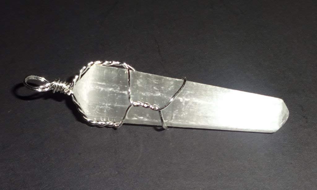 ( Sublime Gifts ) Selenite Point Cleansing Crystal Healing Cut wire wrapped Point Pendant with Metal Bail