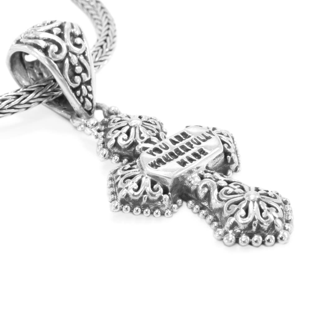 .925 Sterling Silver 18" + 2" Adjustable Extender Janyl Adair "You are wonderfully made" Inspirational Cross Necklace