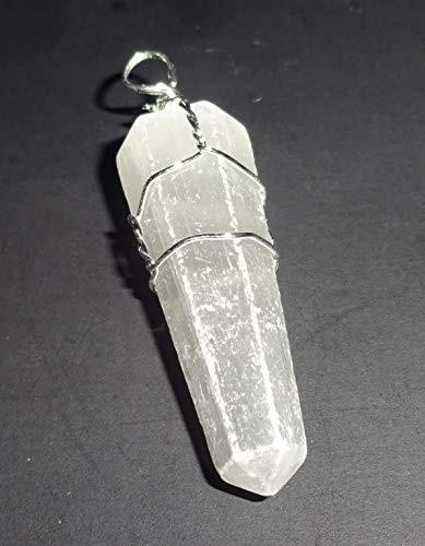 ( Sublime Gifts ) Selenite Point Cleansing Crystal Healing Cut wire wrapped Point Pendant with Metal Bail