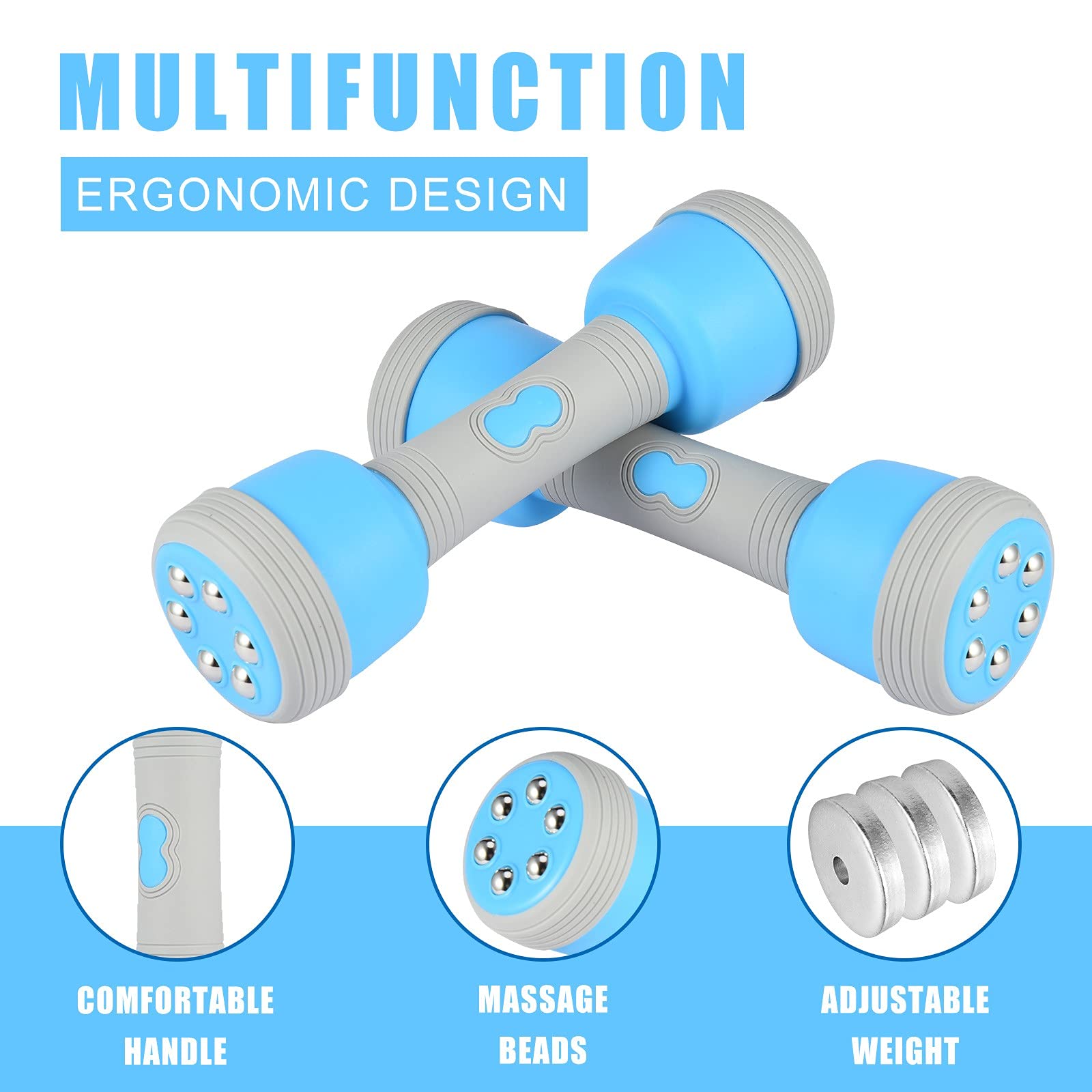 "NA" Adjustable Dumbbells Weights Pair Set, 5-in-1 Weights Options,Multifunctional Massage Dumbbell Non-Slip Neoprene Hand,All-Purpose, Home, Gym, Office (Blue)