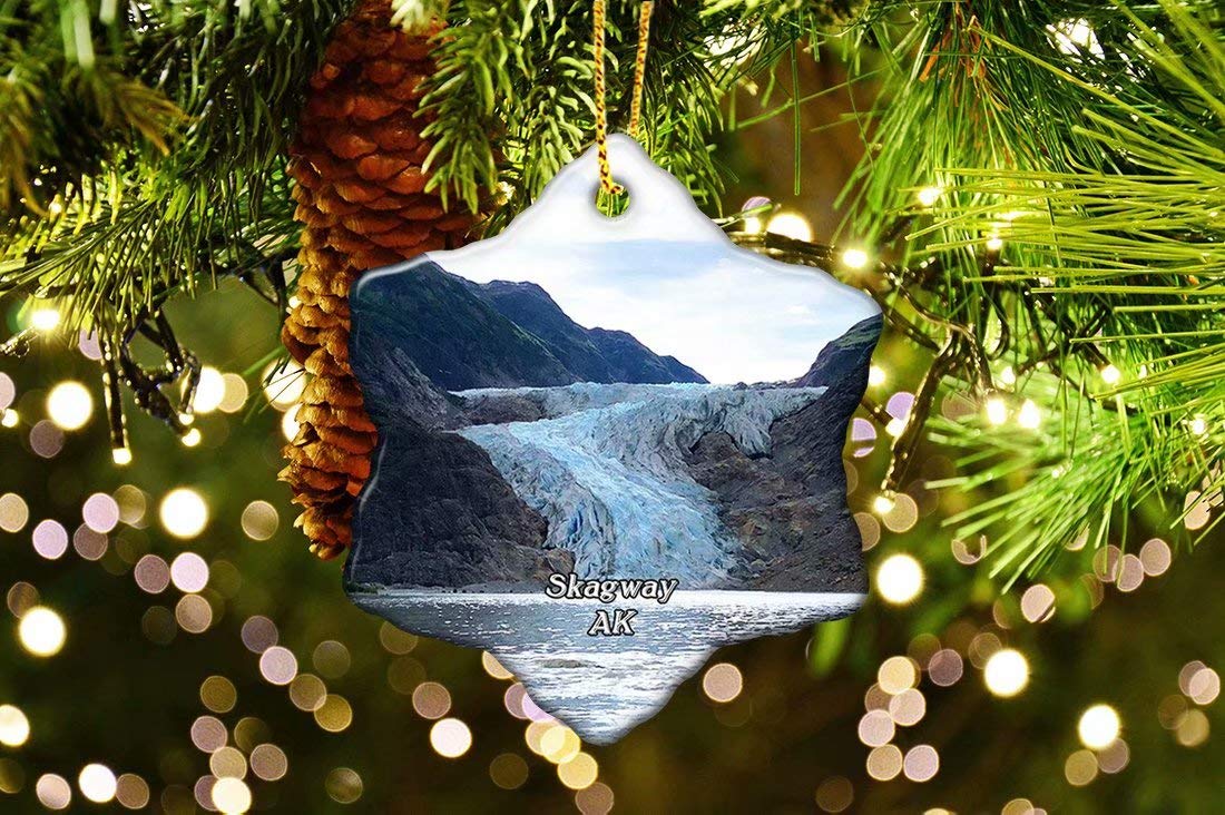"N/A" Skagway Davidson Glacier Alaska USA America Christmas Ceramic Ornament Xmas Tree Decor Souvenirs Double Sided Snowflake Porcelain Home Gifts