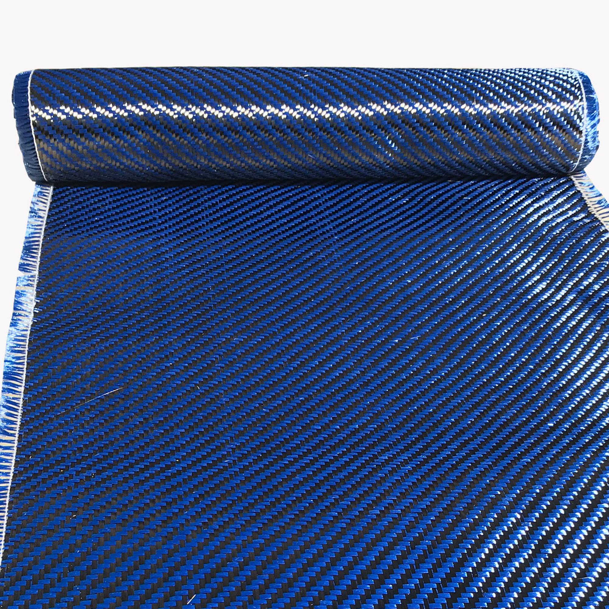 (1 ft -25 ft Rolls) KARBXON - 12 in - Carbon Fiber Aramid Fabric - Blue - 3K - 240g/meter - Twill Weave - Advanced Cloth Fabric - Rolled 12β Wide Hemmed Fabric for Repair, Drones, RC & DIY Projects