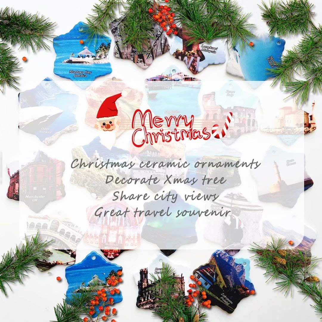 "N/A" Skagway Davidson Glacier Alaska USA America Christmas Ceramic Ornament Xmas Tree Decor Souvenirs Double Sided Snowflake Porcelain Home Gifts
