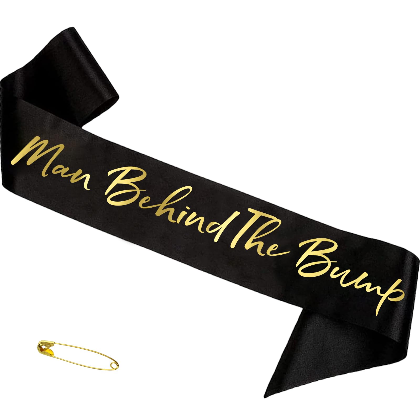 "Man Behind The Bump" Baby Shower Sash for Daddy to Be,Black Gold Lettering Sash Baby Shower Party Decorations Supplies New Father Gender Reveal Gifts