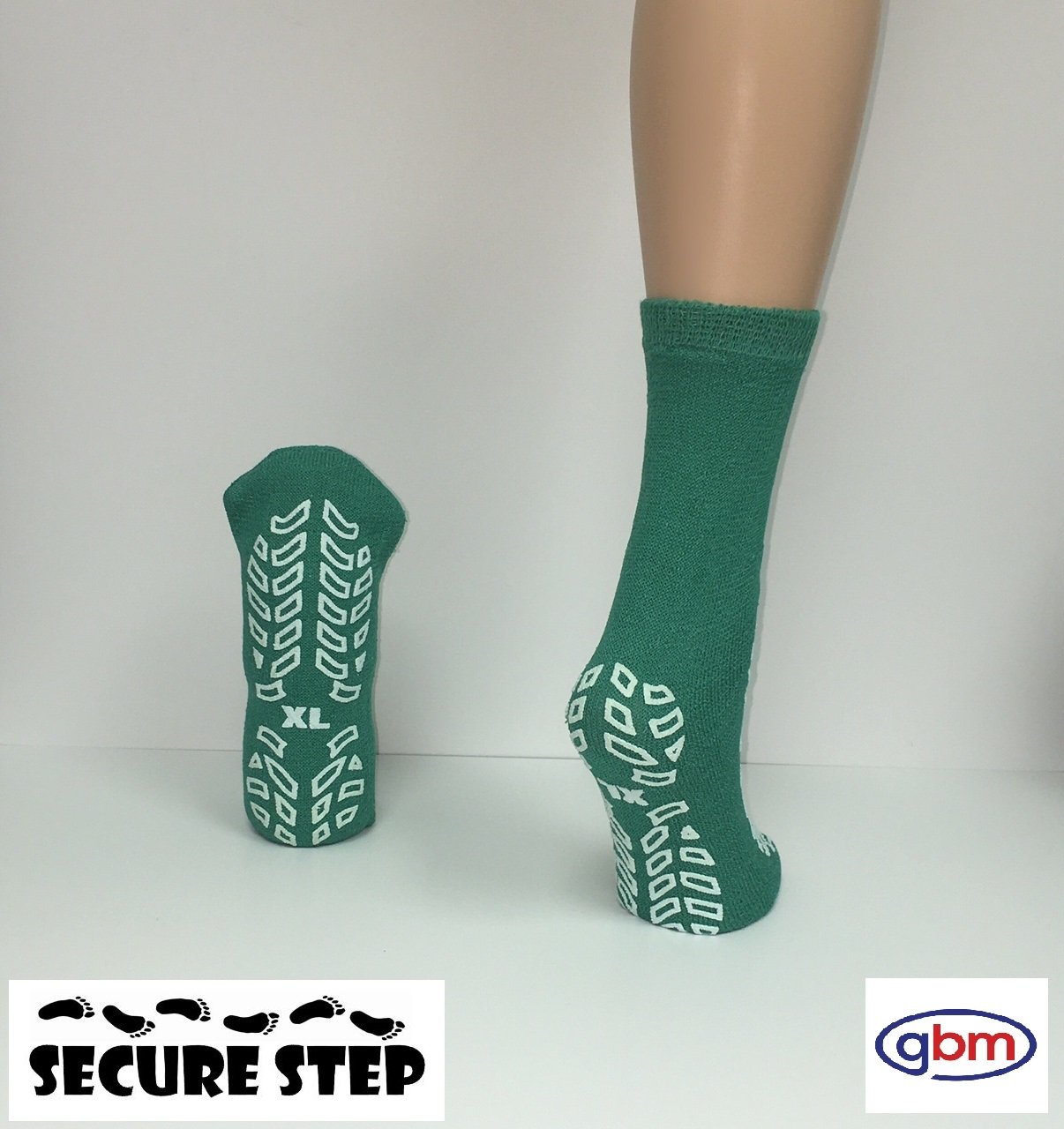 "Secure Step" Double-Sided Tread Non Slip Safety Socks, 4 Pair (XX-Large, Green)