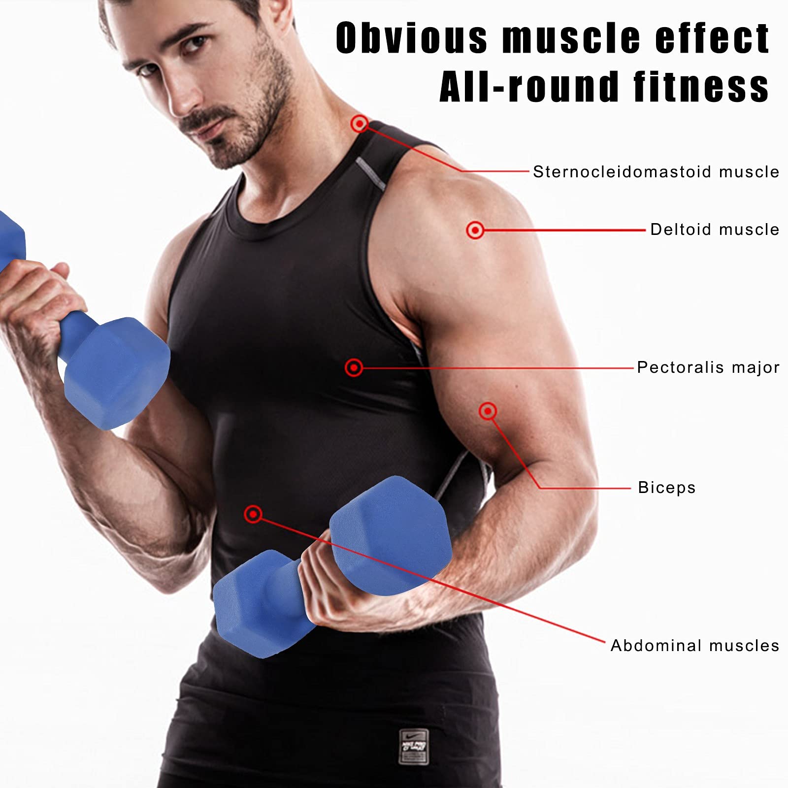 "NA" Dumbbell Sets Neoprene Coated Hand Weights Set,6/8/10/12/15 Pound Barbell (10 Pound)