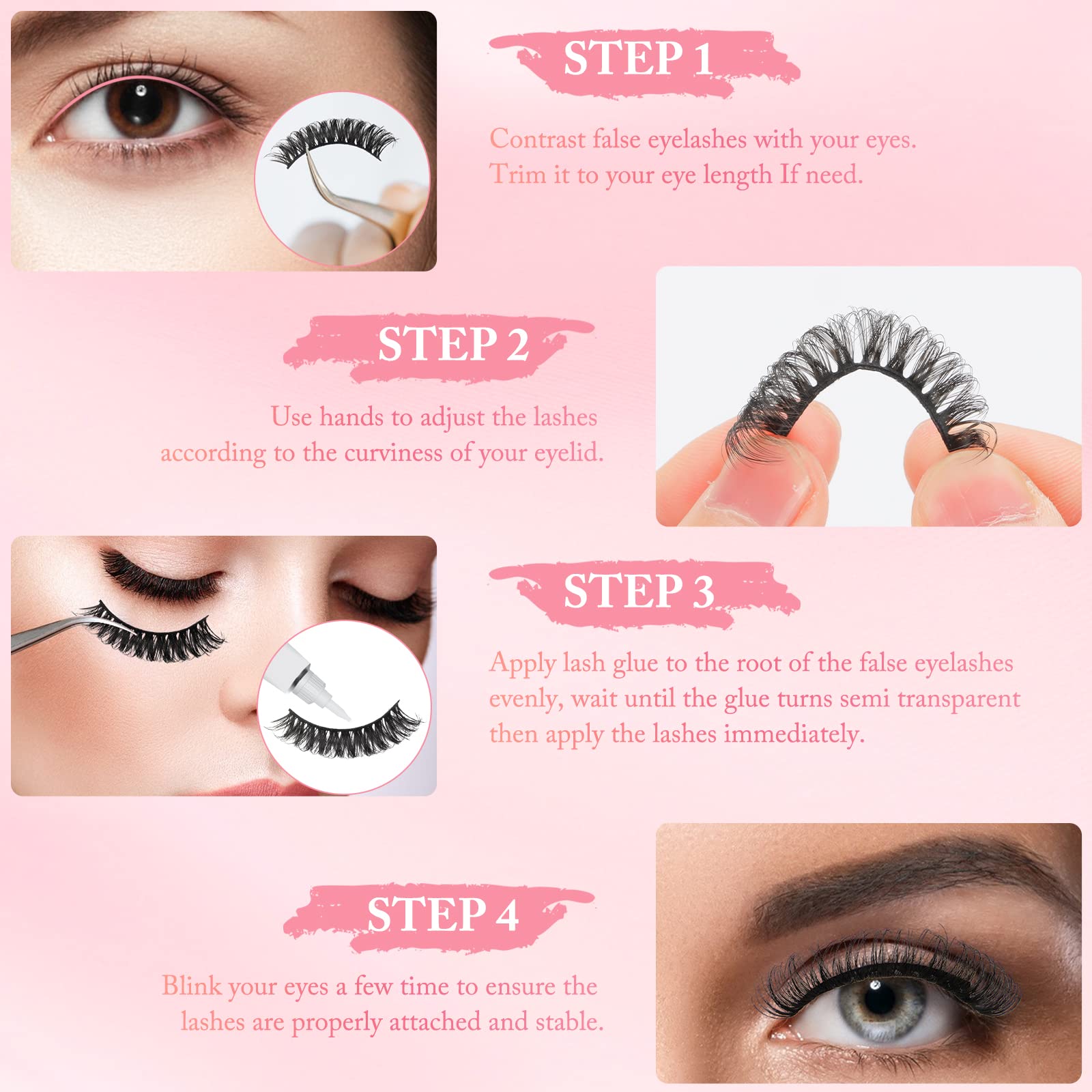 (10 Pairs) Mink False Eyelashes Russian Strip Lashes D Curl Fake Eyelashes Faux Lashes Wispy Fluffy Volume Russian Lashes 3D Effect 16MM Cat eyes look like extension
