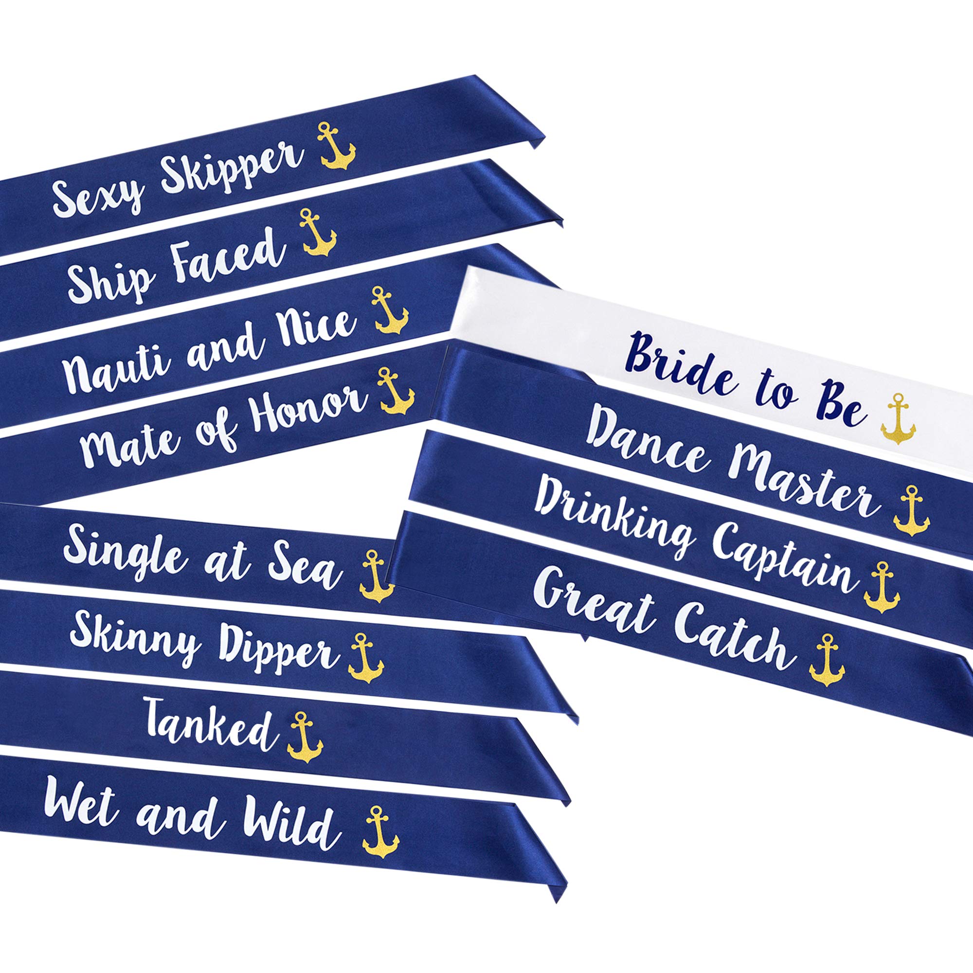 “Last Sail Before The Veil” Bachelorette Sashes | 12 Pack | 1 Bride to be Sash and 11 Bride Tribe Sashes with Fun Nautical Phrases