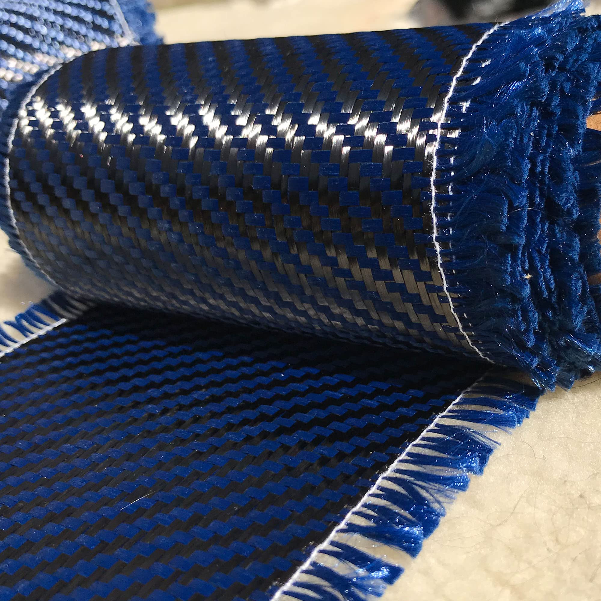 (1 ft -25 ft Rolls) KARBXON - 12 in - Carbon Fiber Aramid Fabric - Blue - 3K - 240g/meter - Twill Weave - Advanced Cloth Fabric - Rolled 12β Wide Hemmed Fabric for Repair, Drones, RC & DIY Projects
