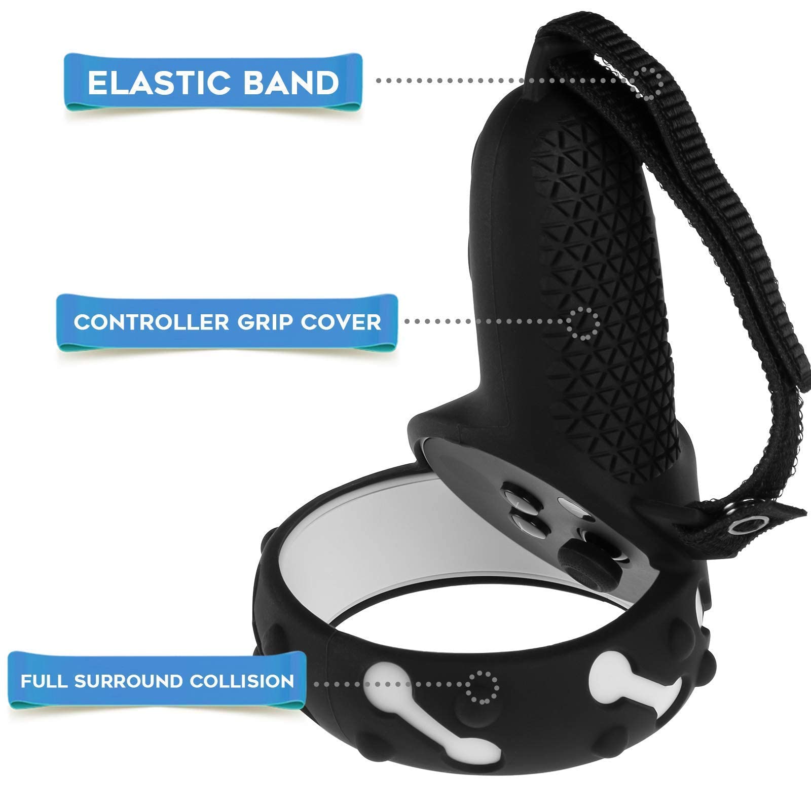 (1+1) Seltureone Head Strap Compatible for Quest 2, Replacement for Elite Strap, with Silicone Protector for Quest 2 Touch Controller Full Grip Cover, Black