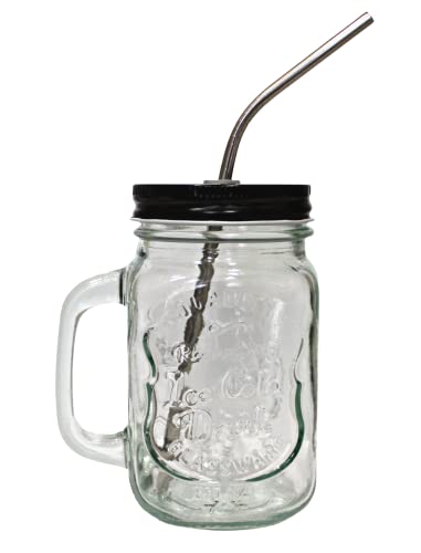 ( 2 PACK ) - Mason Jar Mugs with Handle, Stainless Steel Straw, & metal Lids 16 oz. (480ml) | Mason Jar Drinking Glasses | Reusable Boba Bubble Tea & Smoothie Cups | Tumbler for Bubble Tea, smoothie