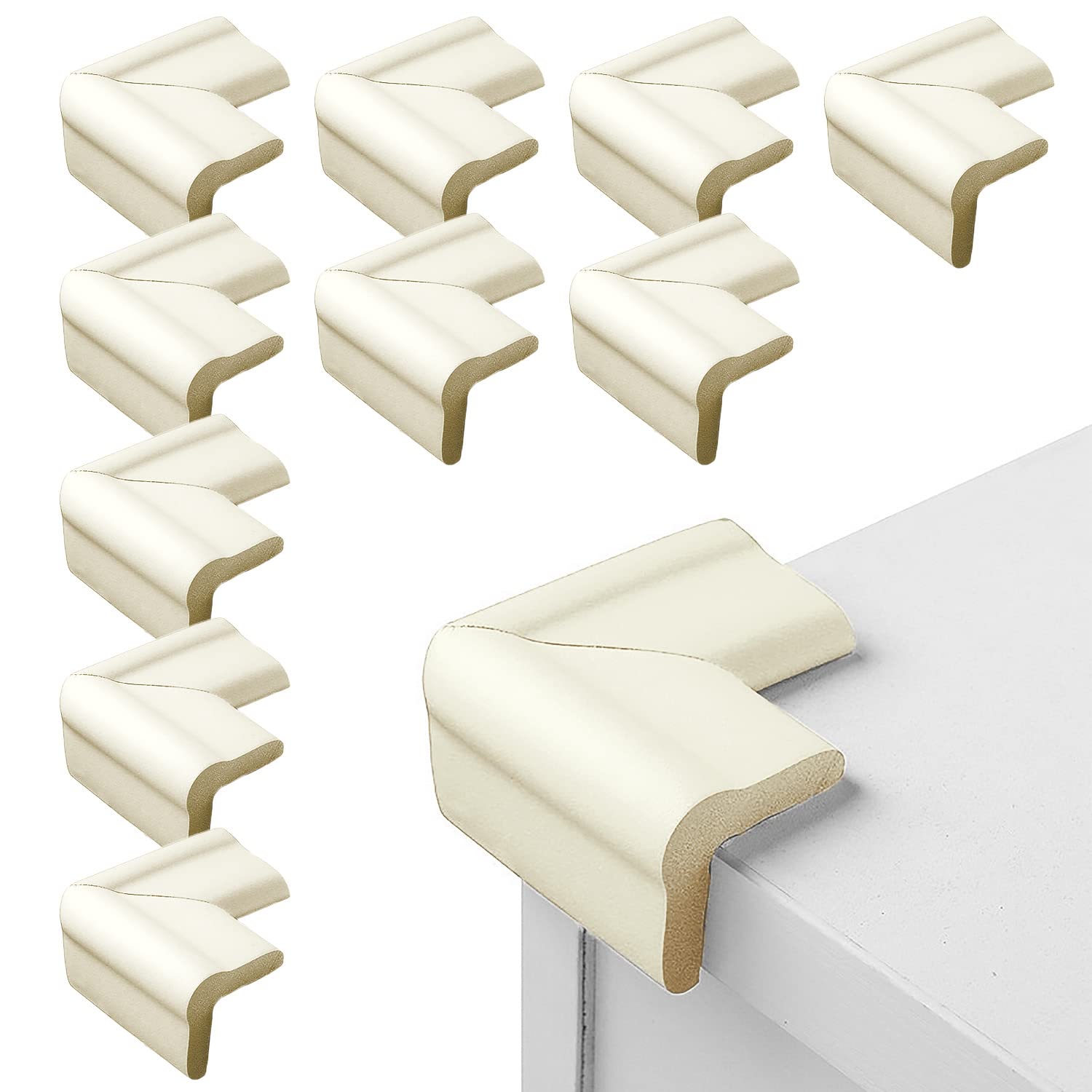 (10 Pack) Corner Protectors for Kids, Upgraded Foam Soft Corner Guards Baby Safety Furniture Table Sharp Corner Protection, Pre-Taped for Direct Use, White