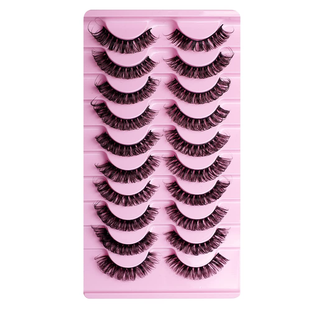 (10 Pairs) Mink False Eyelashes Russian Strip Lashes D Curl Fake Eyelashes Faux Lashes Wispy Fluffy Volume Russian Lashes 3D Effect 16MM Cat eyes look like extension