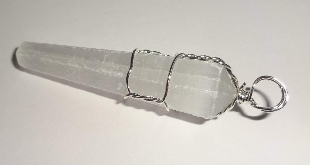 ( Sublime Gifts ) Selenite Point Cleansing Crystal Healing Cut wire wrapped Point Pendant with Metal Bail