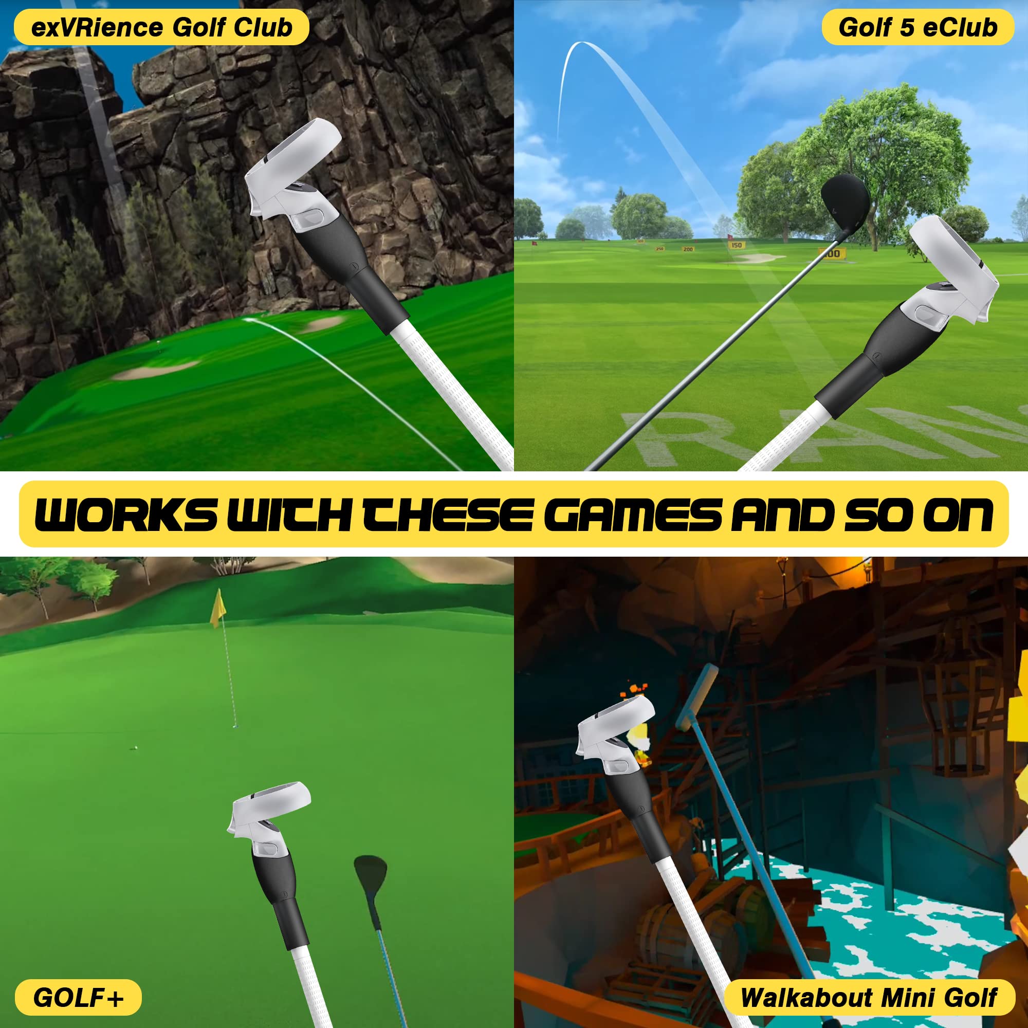 (1+1) (Upgraded) Orzero for VR Golf Club Handle Accessories, with Wrist Splint Arm Stabilizer Compatible for Quest 2, Quest, Rift S, Sturdy and Comfortable to Grip Enhance The VR Experience