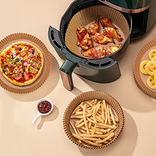 (100Pcs) Puricon Air Fryer Disposable Paper Liners, 6.3β Non-Stick Round AirFryer Parchment Paper for Baking Microwave, Food Grade Oil-Proof Unbleached -6.3 Inch