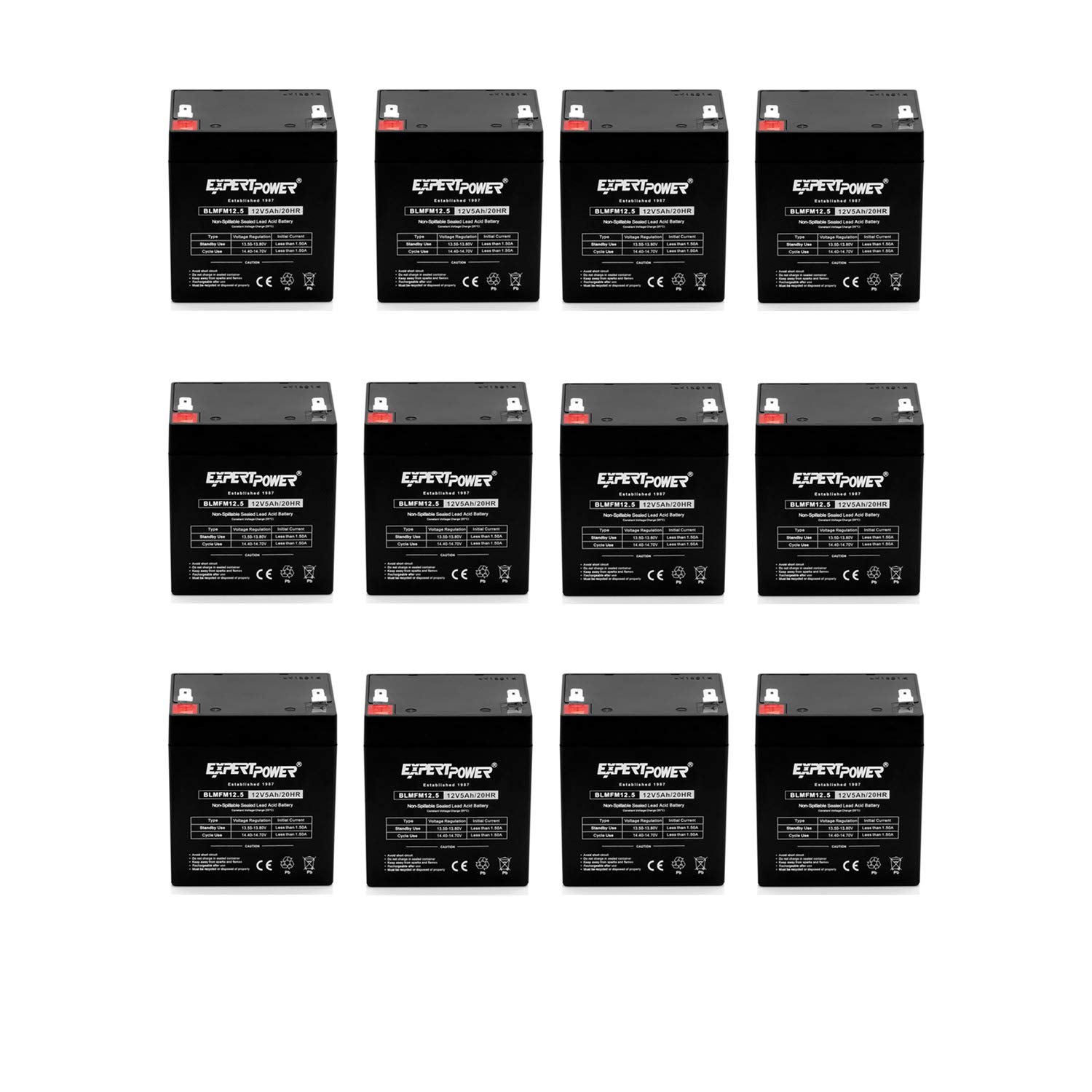 (12 Pack) ExpertPower 12V 5Ah Home Alarm Battery With F1 Terminals || EXP1250