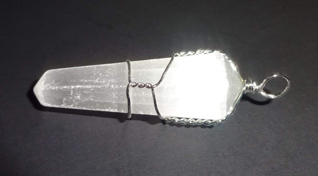( Sublime Gifts ) Selenite Point Cleansing Crystal Healing Cut wire wrapped Point Pendant with Metal Bail
