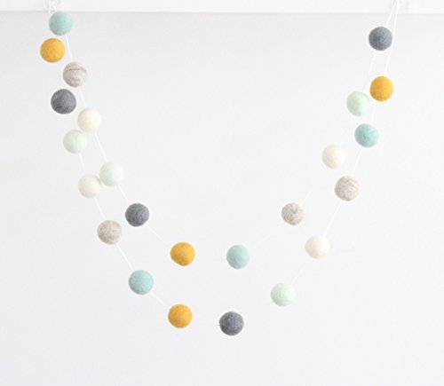 "Tranquil Mint" Adjustable Handmade Felt Ball Garland by Sheep Farm Felt- Mint Pom Pom Garland. 1 inch balls. 7 feet. 28 felt balls