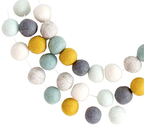 "Tranquil Mint" Adjustable Handmade Felt Ball Garland by Sheep Farm Felt- Mint Pom Pom Garland. 1 inch balls. 7 feet. 28 felt balls