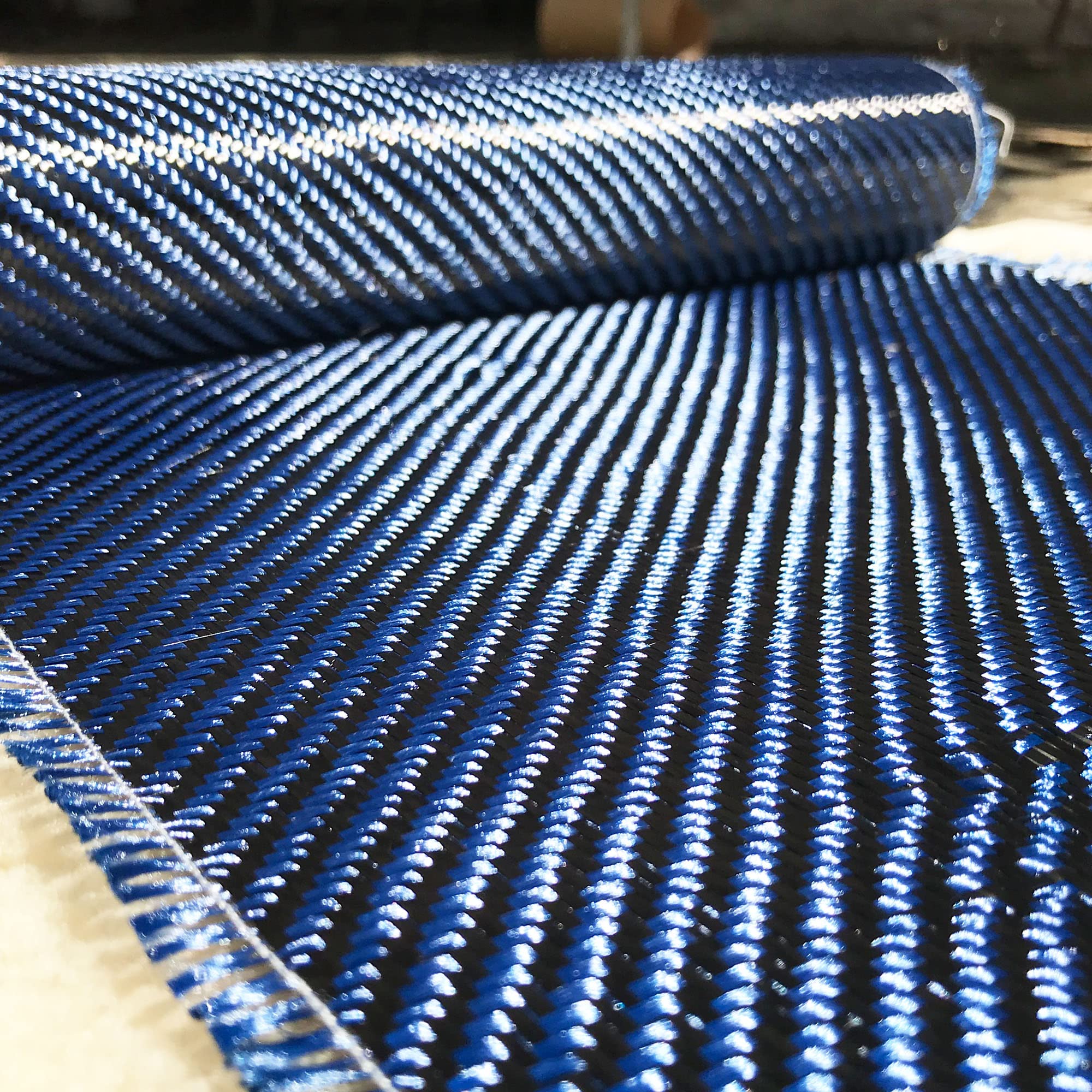 (1 ft -25 ft Rolls) KARBXON - 12 in - Carbon Fiber Aramid Fabric - Blue - 3K - 240g/meter - Twill Weave - Advanced Cloth Fabric - Rolled 12â Wide Hemmed Fabric for Repair, Drones, RC & DIY Projects