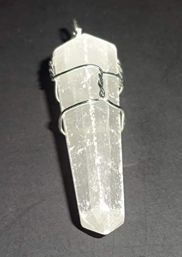 ( Sublime Gifts ) Selenite Point Cleansing Crystal Healing Cut wire wrapped Point Pendant with Metal Bail