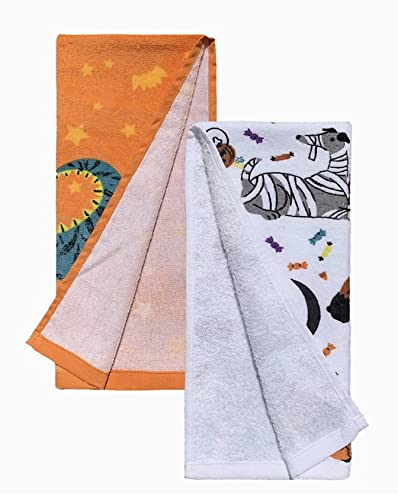 "Tricks for Treats" Halloween Puppy Dog Kitchen Towels, Set of 2