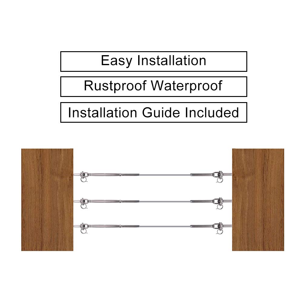 (10 Pack) Adjustable T316 Stainless Steel Deck Cable Railing Kit for Wood Posts, Swage Turnbuckle 10-Pcs, Eye Terminal Wood Screw Stair Railing Marine Grade