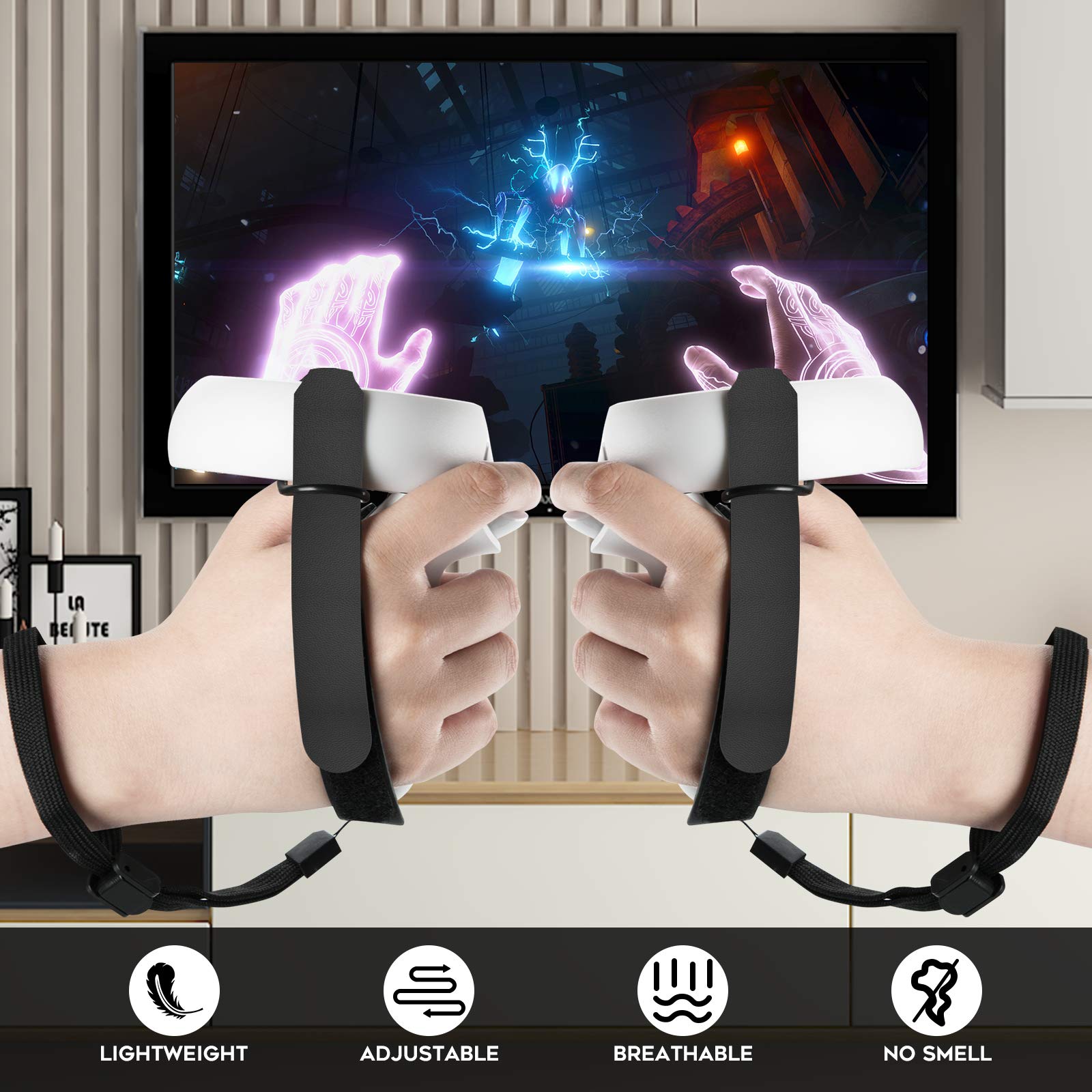 (1 Pair) Orzero Adjustable Hand Grip Straps Accessories for Quest 2 VR Gaming Headset Controller, Handle Dropping Prevention - White