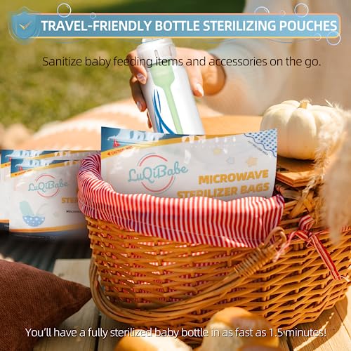 (20-Pack) Microwave Baby Bottle Sterilizer Bags - Reusable Up to 20 Times Teether, Soother, Breast Pump, and Baby Bottle Microwave Steam Cleaning Bags - Baby Bottle Cleaner Travel Accessory