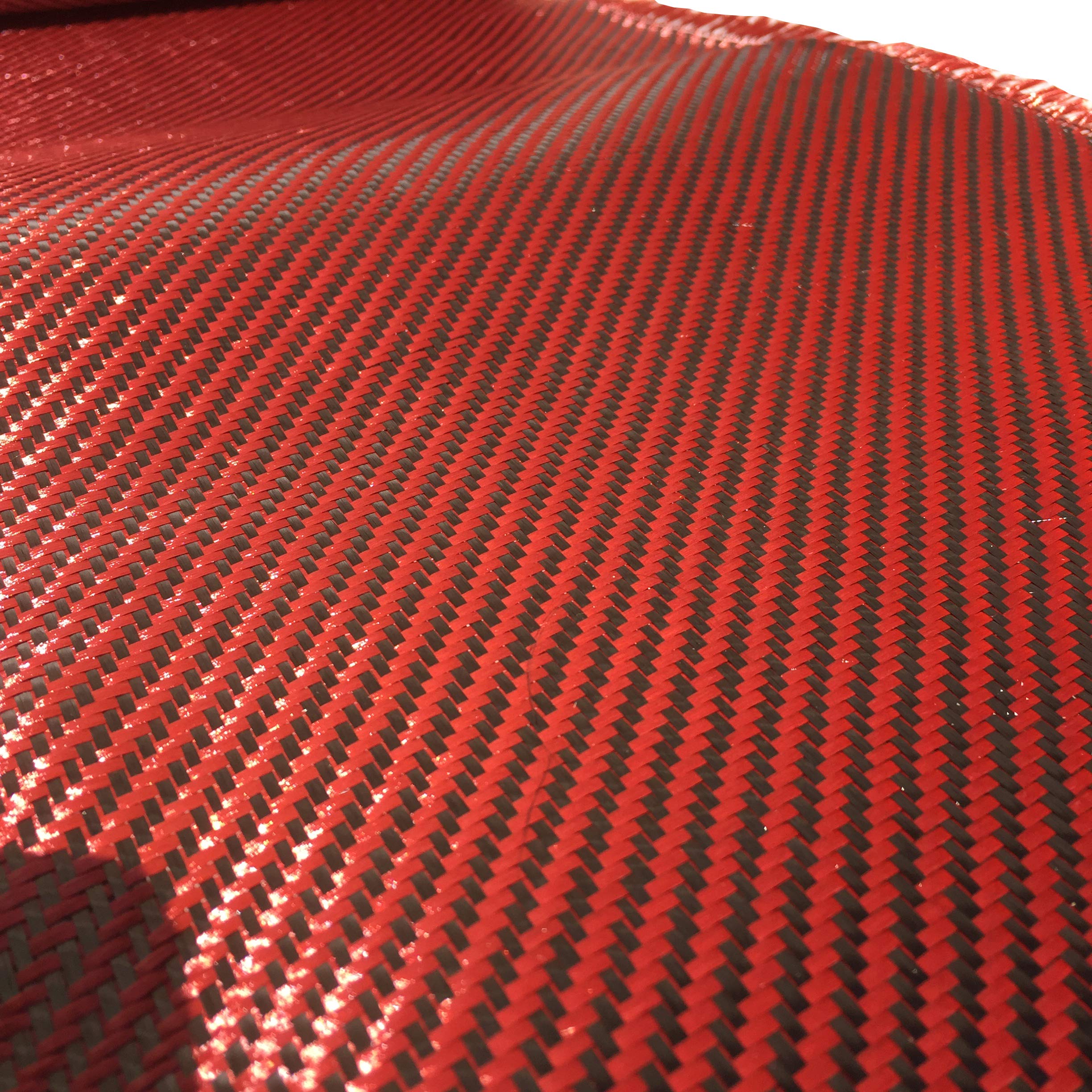 (1 ft -25 ft Rolls) KARBXON - 12 in - Carbon Fiber Aramid Fabric - RED - 3K - 240g/meter - Twill Weave - Advanced Cloth Fabric - Rolled 12β Wide Hemmed Fabric for Repair, Drones, RC & DIY Projects