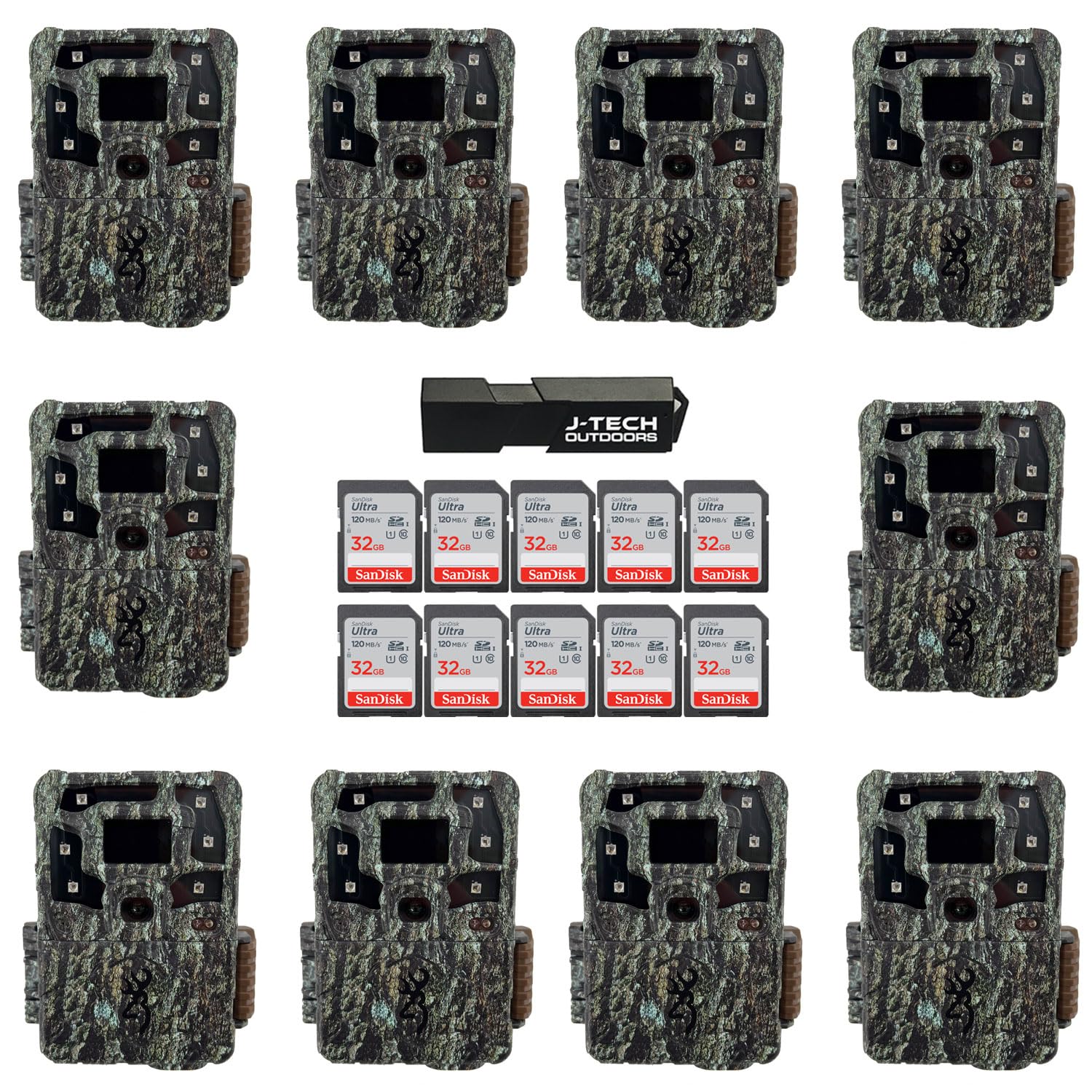 (10) Browning Strike Force Pro X 1080 Trail Game Camera Bundle Includes 32GB Memory Card and J-TECH Card Reader (24MP) | BTC5PX1080