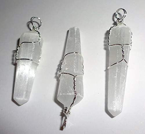 ( Sublime Gifts ) Selenite Point Cleansing Crystal Healing Cut wire wrapped Point Pendant with Metal Bail