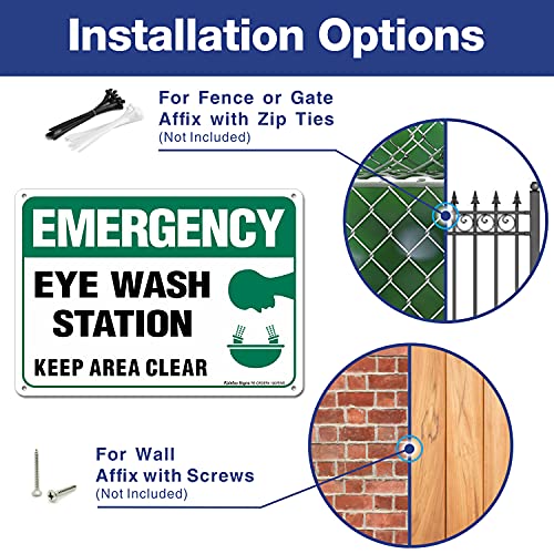 (2 Pack) Emergency Sign, Eye Wash Station Sign, Keep Area Clear Sign, 10 x 7 Inches .40 Rust Free Aluminum, UV Protected, Weather Resistant, Waterproof, Durable Ink,Easy to Mount