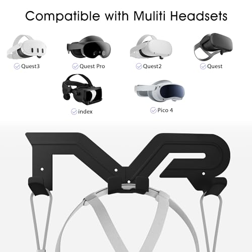 (1 Set) Orzero VR Wall Mount Stand Compatible for Quest 2, Quest, Rift, Rift S, Pico 4, Valve Index, HTC Vive VR Headset, Controller Hook Display Holder - Black