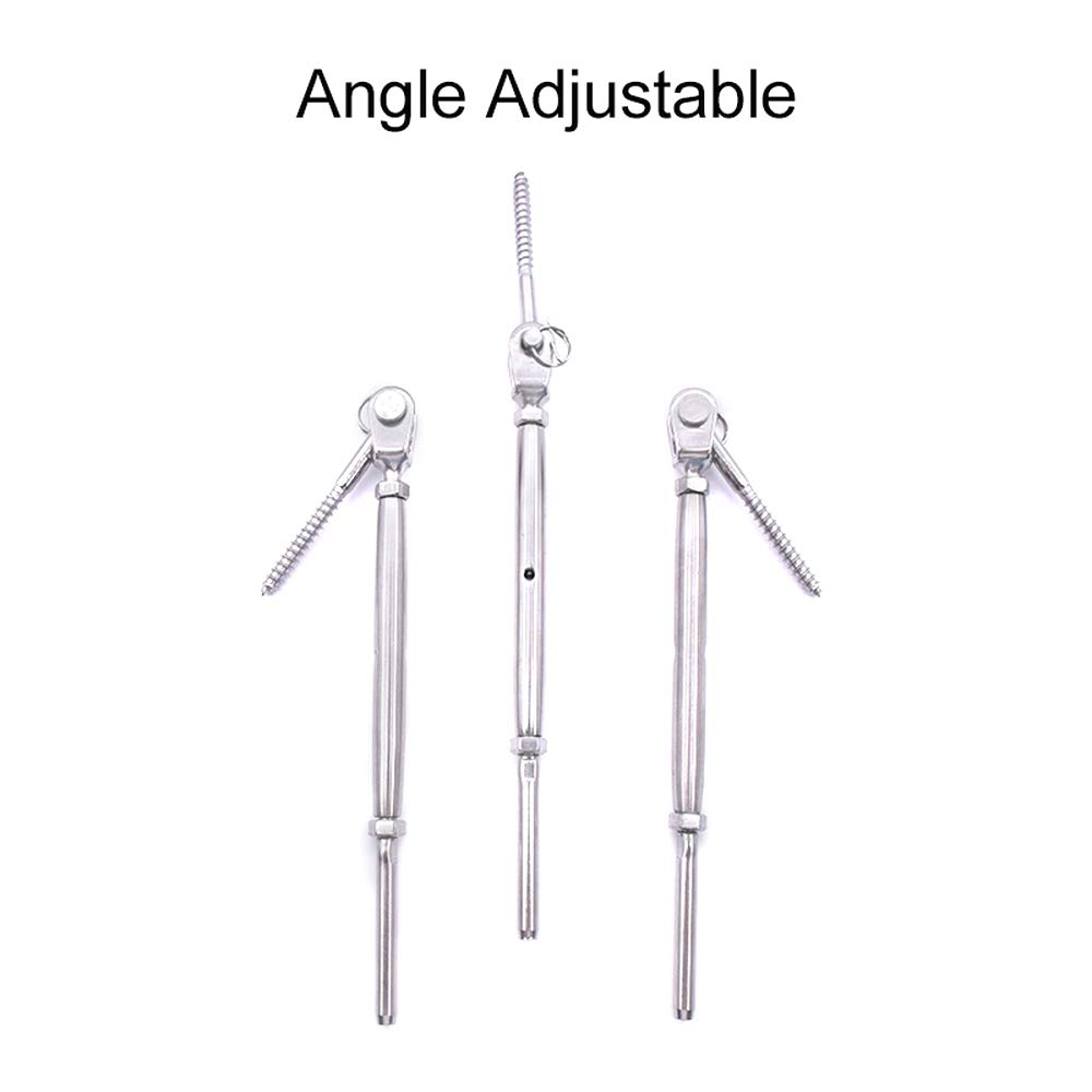 (10 Pack) Adjustable T316 Stainless Steel Deck Cable Railing Kit for Wood Posts, Swage Turnbuckle 10-Pcs, Eye Terminal Wood Screw Stair Railing Marine Grade