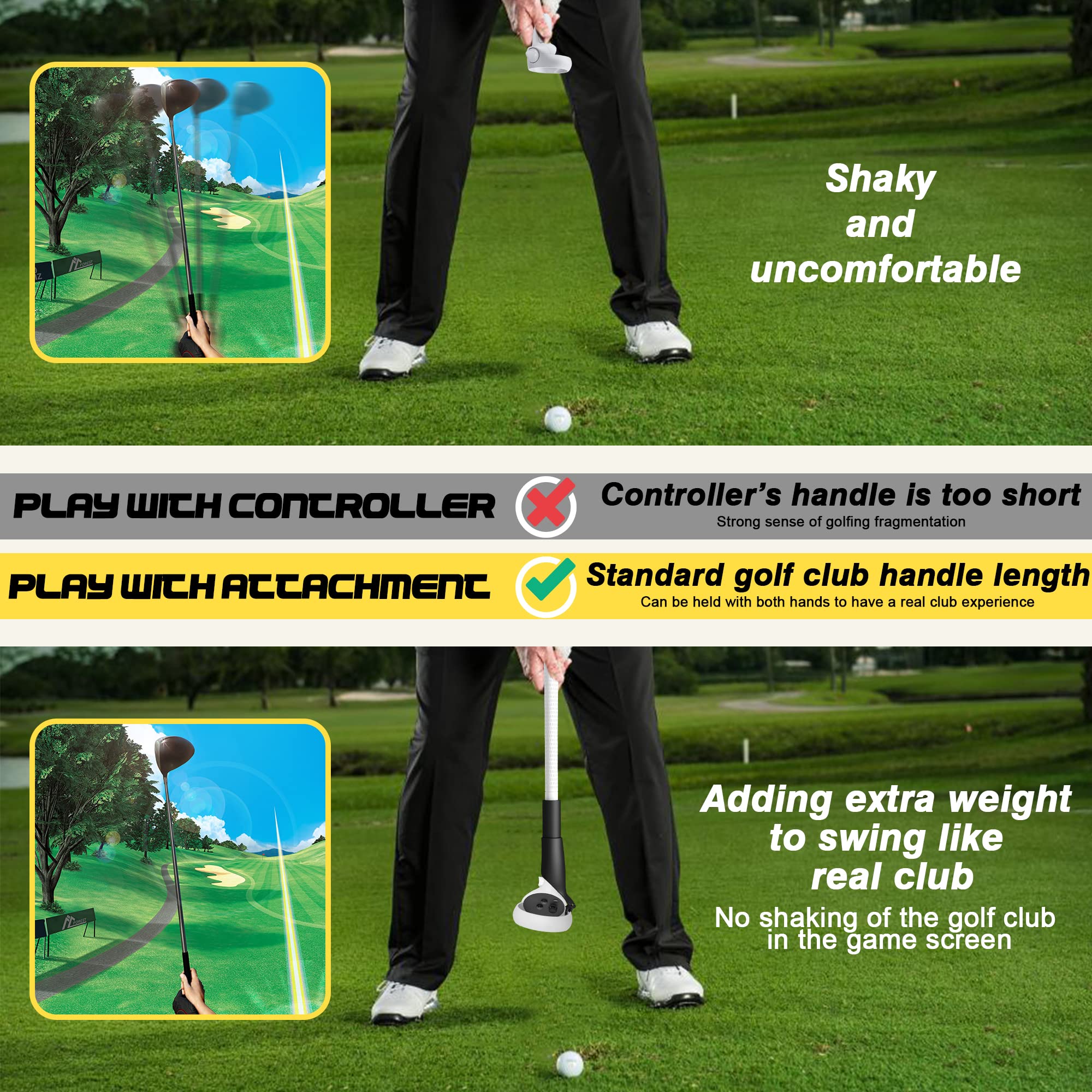(1 Set) Orzero Upgraded VR Golf Club Handle Accessories Compatible for Quest 2, Rift S, Sturdy and Comfortable to Grip, Anti-Slip Silicone and Metal Materials Enhance The VR Experience - White