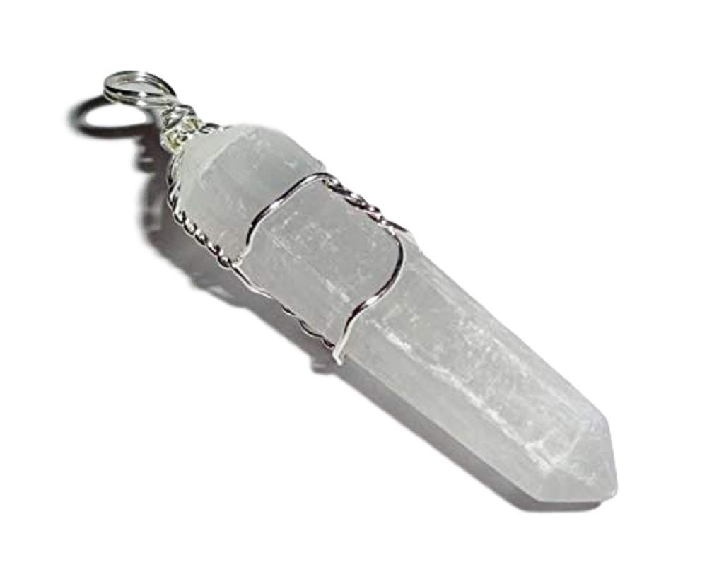 ( Sublime Gifts ) Selenite Point Cleansing Crystal Healing Cut wire wrapped Point Pendant with Metal Bail