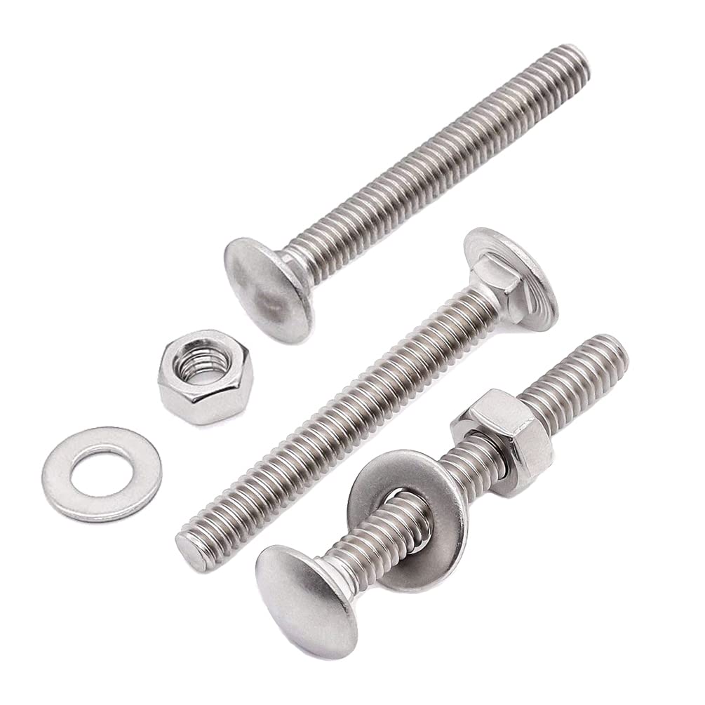 (10SETS)1/4-20 x 1-1/2" Stainless Steel Carriage Bolts Sets with Nuts & Washers, Fully Threaded Carriage Screws Round Head Square-Neck