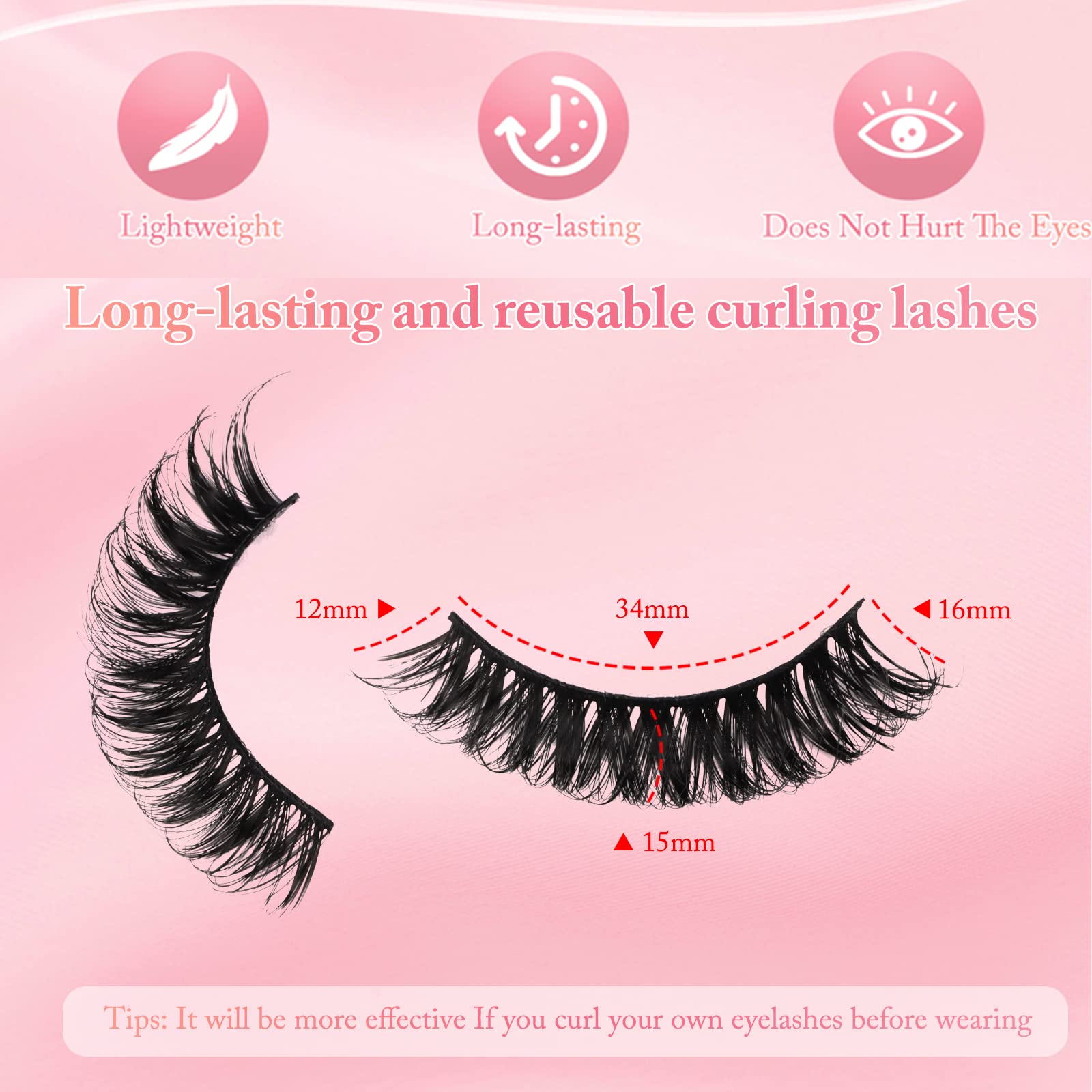(10 Pairs) Mink False Eyelashes Russian Strip Lashes D Curl Fake Eyelashes Faux Lashes Wispy Fluffy Volume Russian Lashes 3D Effect 16MM Cat eyes look like extension